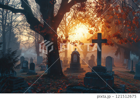 Fantastically mysterious cemetery with...のイラスト素材 [121512675] - PIXTA