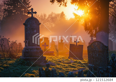 Fantastically mysterious cemetery with...のイラスト素材 [121512684] - PIXTA