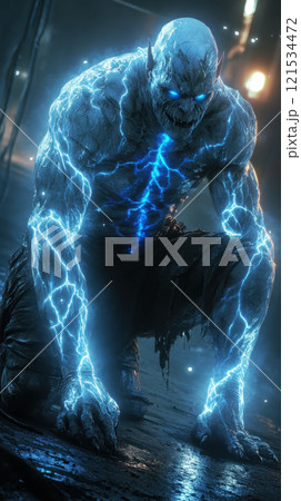 demon with translucent skin and glowing blue veinsのイラスト素材 [121534472 ...