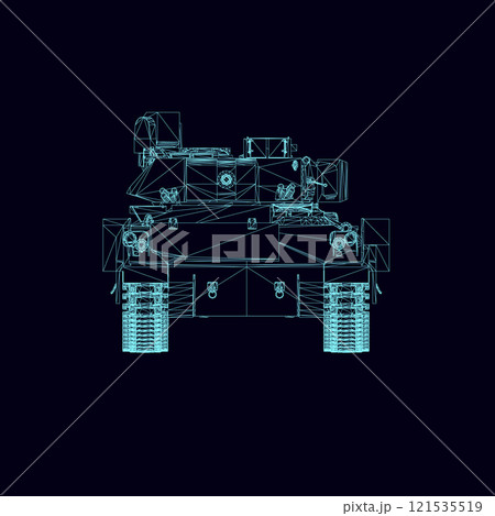 Battle tank wireframe from blue lines isolated...のイラスト素材 [121535519 ...