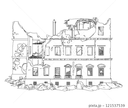 The outline of the destroyed building from...のイラスト素材 [121537539] - PIXTA