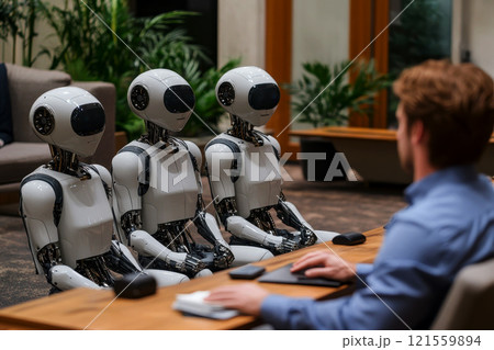 AI robot interview a human at work. Generative AI.のイラスト素材 [121559894 ...