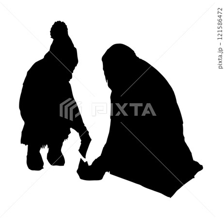 Vector Drawing. Girl Giving Alms to a Beggarのイラスト素材 [121586472] - PIXTA