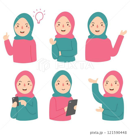 Flat woman with hijab taking photos with...のイラスト素材 [121590448] - PIXTA