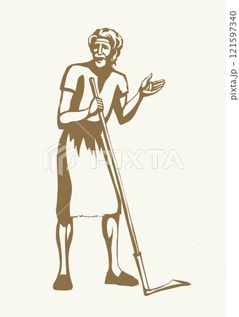 Vector drawing. A man with an old scytheのイラスト素材 [121597340] - PIXTA