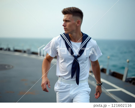 Young sailor walks confidently along the deck...のイラスト素材 [121602116] - PIXTA