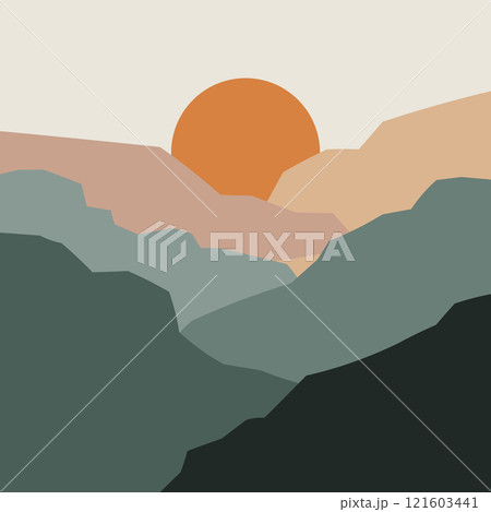 Warm sunset with blackout effect, bright golden...のイラスト素材 [121603441 ...