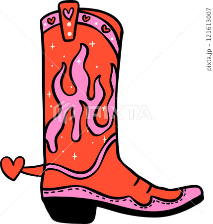 Retro Cowboy Valentine Red Boot Fire doodleのイラスト素材 [121613007] - PIXTA