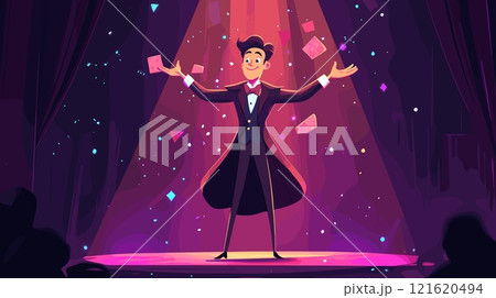 Magician on stage. Magic performer man with...のイラスト素材 [121620494] - PIXTA