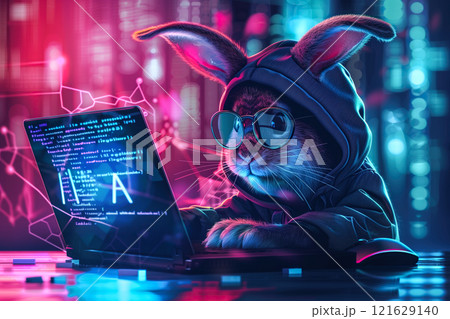 Programmer Bunny with laptop. Easter day...のイラスト素材 [121629140] - PIXTA