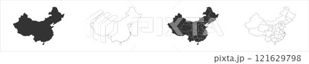 China set of three maps - solid map, outline...のイラスト素材 [121629798] - PIXTA