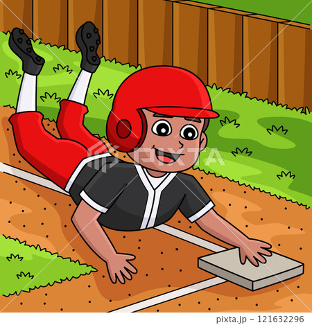 Baseball Player Stealing Base Colored Cartoon のイラスト素材 [121632296] - PIXTA
