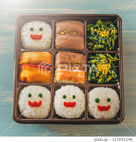 Playful Japanese Bento Box with Happy Character...のイラスト素材 [121642246 ...