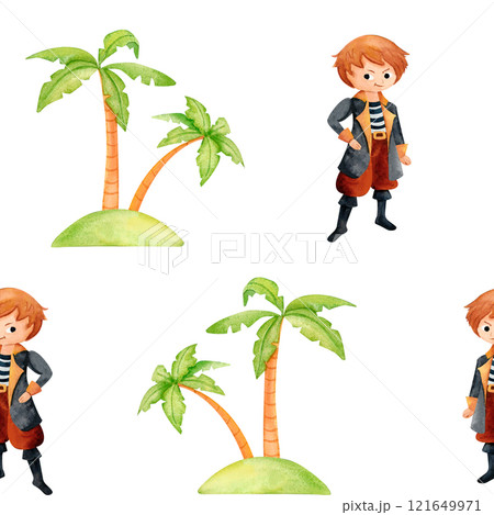 A young pirate surrounded by palm trees,...のイラスト素材 [121649971] - PIXTA