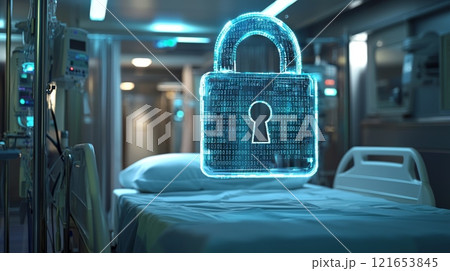 Digital Security Lock Symbol Over Hospital Bedのイラスト素材 [121653845] - PIXTA