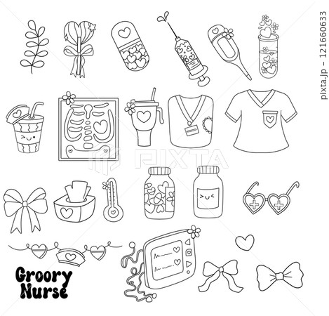 Groovy Valentine's Day Nurse Life Clipart.Retro...のイラスト素材 [121660633 ...