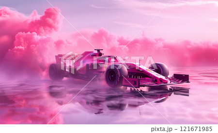 An elegant pink Formula 1 car is depicted on a...のイラスト素材 [121671985 ...