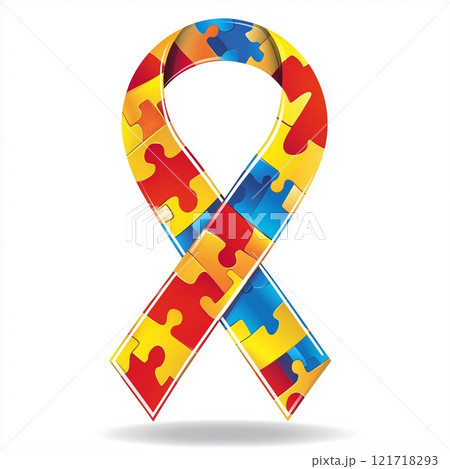 A colorful puzzle piece ribbon, set against an...のイラスト素材 [121718293 ...