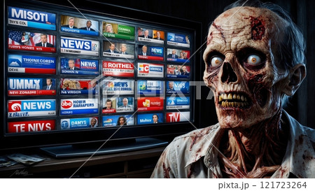 Zombie in Front of a TV with News Channels:...のイラスト素材 [121723264] - PIXTA