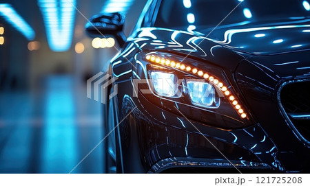 Close-up of a burning headlight of a black car...のイラスト素材 [121725208 ...