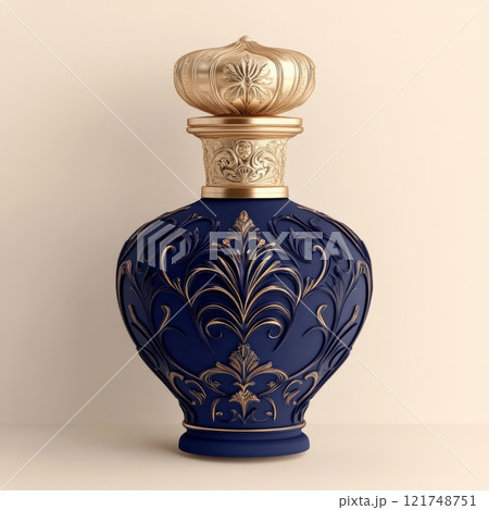 Luxurious navy blue perfume bottle with a gold...のイラスト素材 [121748751 ...