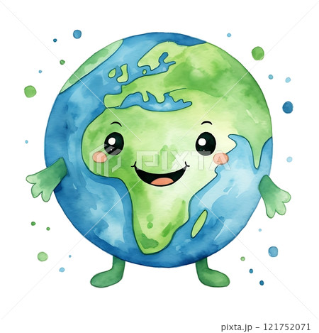 Happy earth day, cute cartoon planet earth...のイラスト素材 [121752071] - PIXTA