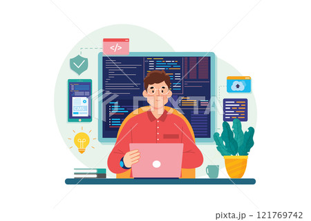 Man Coder Development Programming Computerのイラスト素材 [121769742] - PIXTA