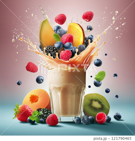 Fruit Explosion in Creamy Smoothieのイラスト素材 [121790465] - PIXTA