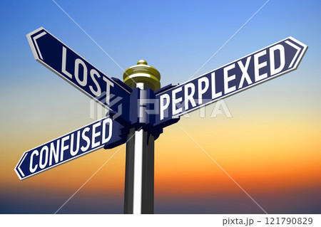 Lost - signpost with three arrows - 3D...のイラスト素材 [121790829] - PIXTA