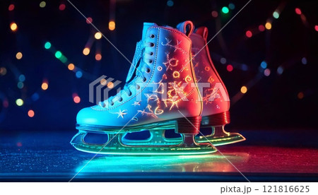 Neon ice skates glowing brightly with colorful...のイラスト素材 [121816625 ...
