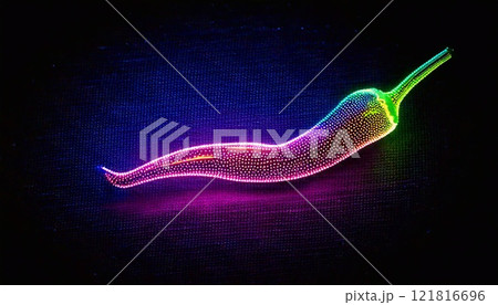 Bright neon chili pepper glowing against a dark...のイラスト素材 [121816696 ...