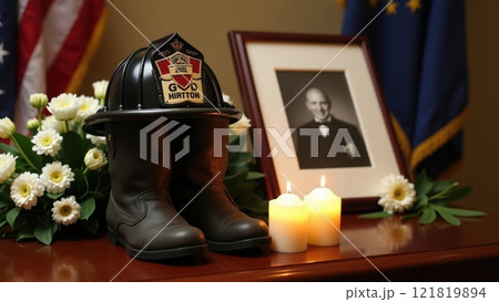 Tribute to Fallen Firefighter with Helmet and...のイラスト素材 [121819894] - PIXTA