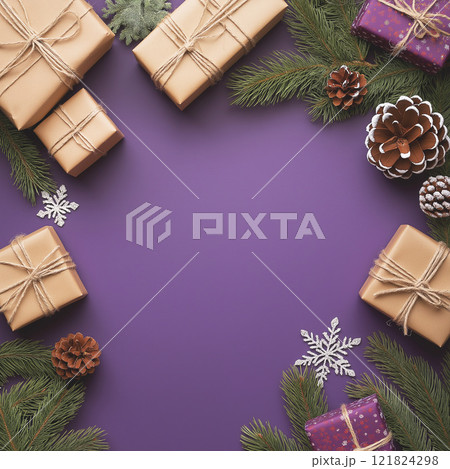 flat lay christmas gifts on purple backgroundのイラスト素材 [121824298] - PIXTA
