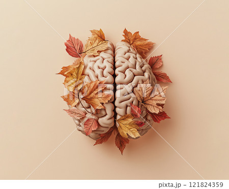 human brain with autumn leaves, depressionのイラスト素材 [121824359] - PIXTA