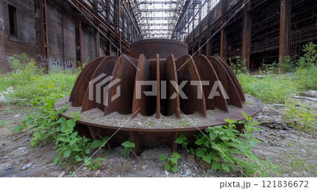 Decayed industrial machinery in an overgrown...のイラスト素材 [121836672] - PIXTA