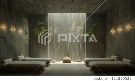 Illustrate a calming massage room surrounded by...のイラスト素材 [121850525 ...