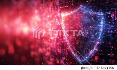 Digital shield glowing in cybernetic space...のイラスト素材 [121854490] - PIXTA