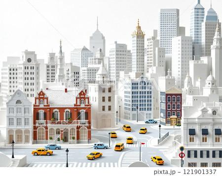 Paper applique cityscape with houses, roads and...のイラスト素材 [121901337 ...