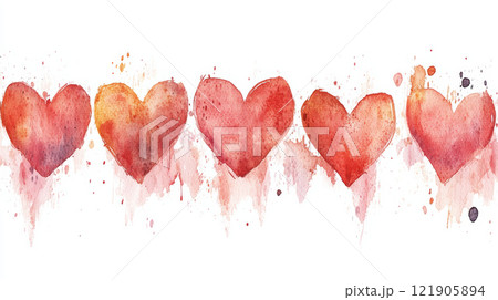 Valentine's Day Watercolor hearts with splashes...のイラスト素材 [121905894 ...