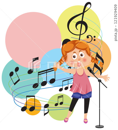 Joyful Singing with Musical Notesのイラスト素材 [121929409] - PIXTA
