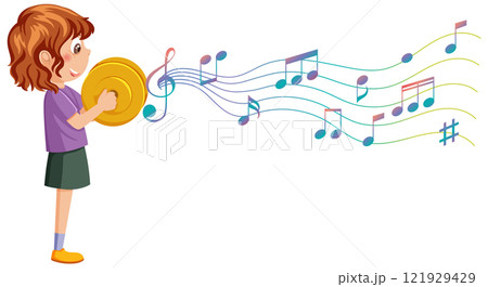 Child Playing Cymbals with Musical Notesのイラスト素材 [121929429] - PIXTA
