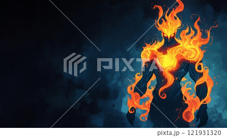 Fiery superhero emerging from darkness with...のイラスト素材 [121931320] - PIXTA