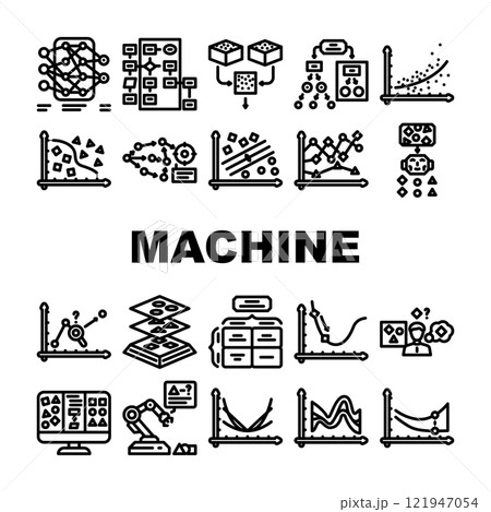 machine learning algorithm model icons set vectorのイラスト素材 [121947054 ...