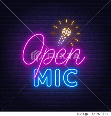 Open Mic Neon Sign on brick wall background....のイラスト素材 [121971165] - PIXTA