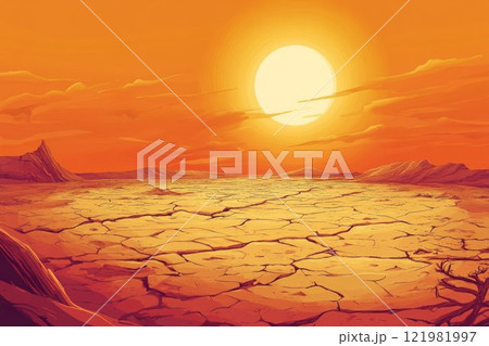 Illustration of a barren desert landscape with...のイラスト素材 [121981997] - PIXTA