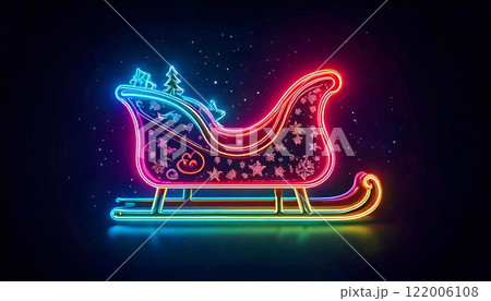 Colorful neon Christmas sleigh design...のイラスト素材 [122006108] - PIXTA