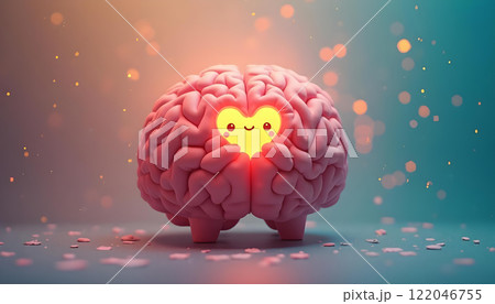 Cute brain hugging a smiling heart with...のイラスト素材 [122046755] - PIXTA