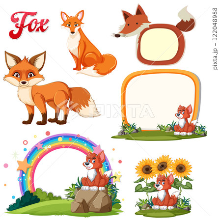 Playful Fox Vector Illustration Setのイラスト素材 [122048988] - PIXTA