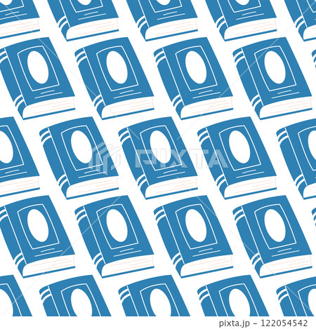 Seamless pattern with cute blue books. Cartoon...のイラスト素材 [122054542 ...