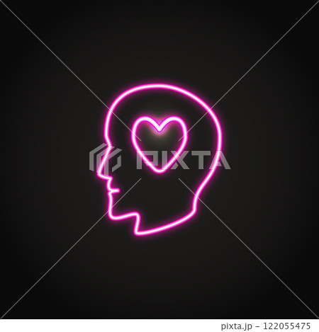 Human head with heart glowing neon iconのイラスト素材 [122055475] - PIXTA